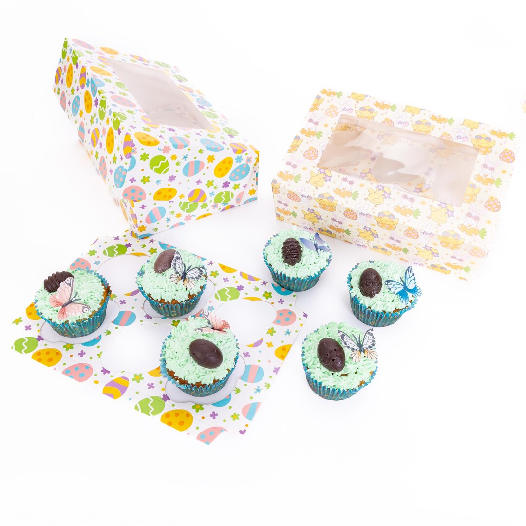 Easter Cupcake Boxes 6 Hole Muffin Treat Box With Window & Insert Multi ...