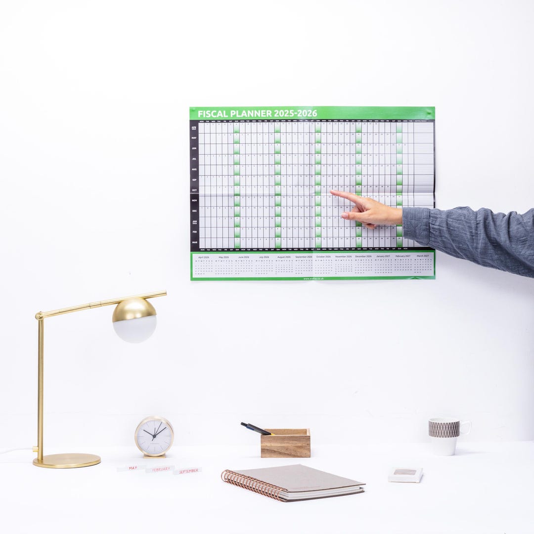 FISCAL 2025 - 2026 A1 Size Full Year Wall Planner Calendar Home Office ...