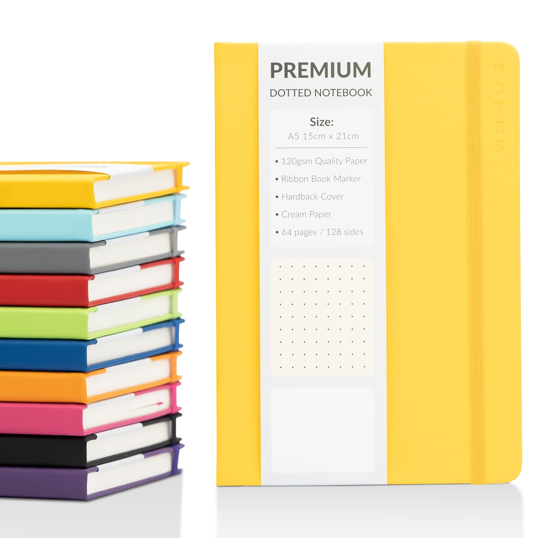 A5 Hardback Dotted Notebook Notepad Notes Diary Bullet Journal Premium ...