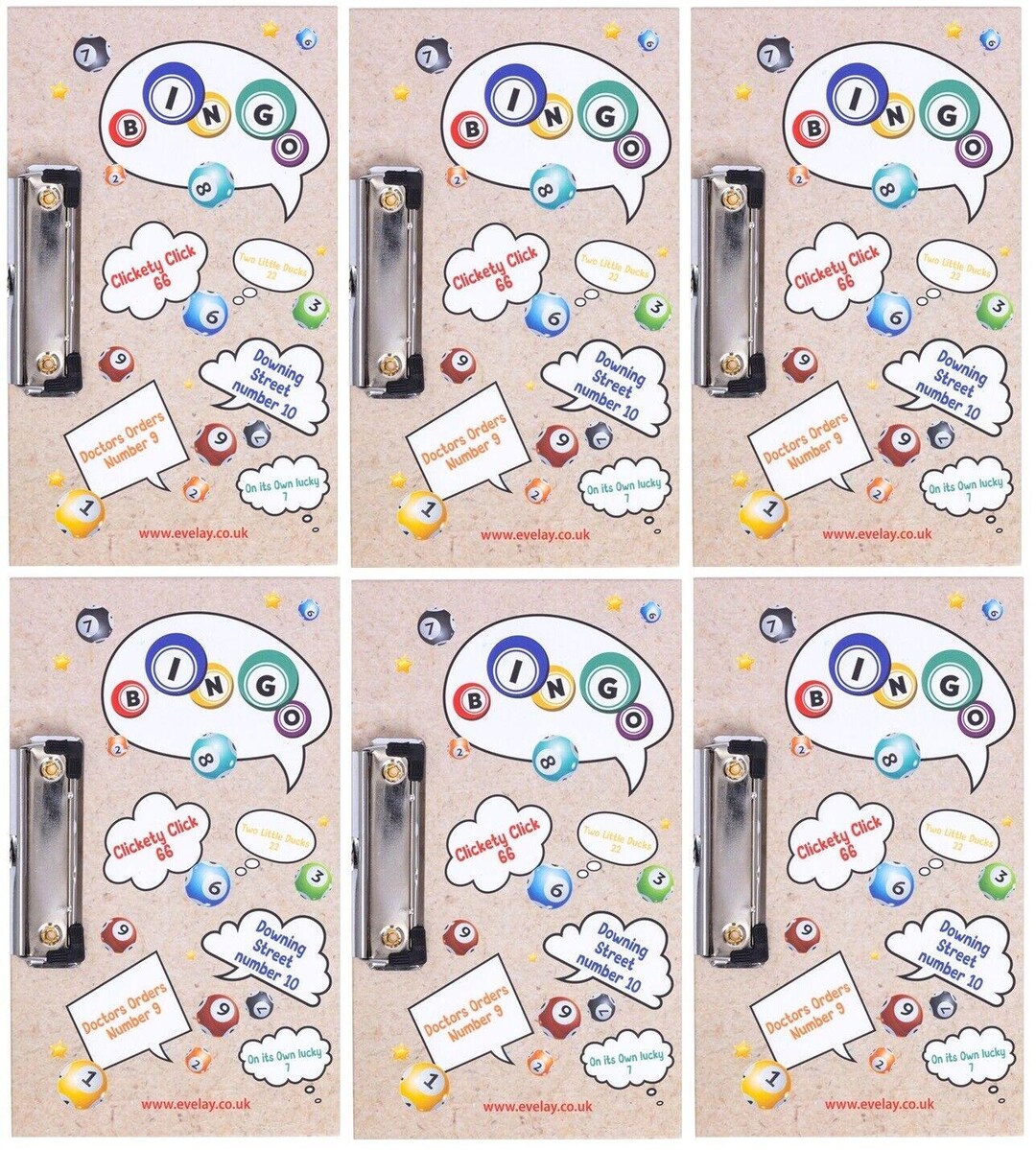 6 Pack Colorful Bingo Board With Metal Clip - Lucky Bingo Game - Etsy