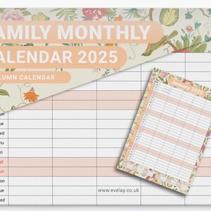 2025 Calendar Wall Monthly Planner Staff Rota Family Organiser 5 ...
