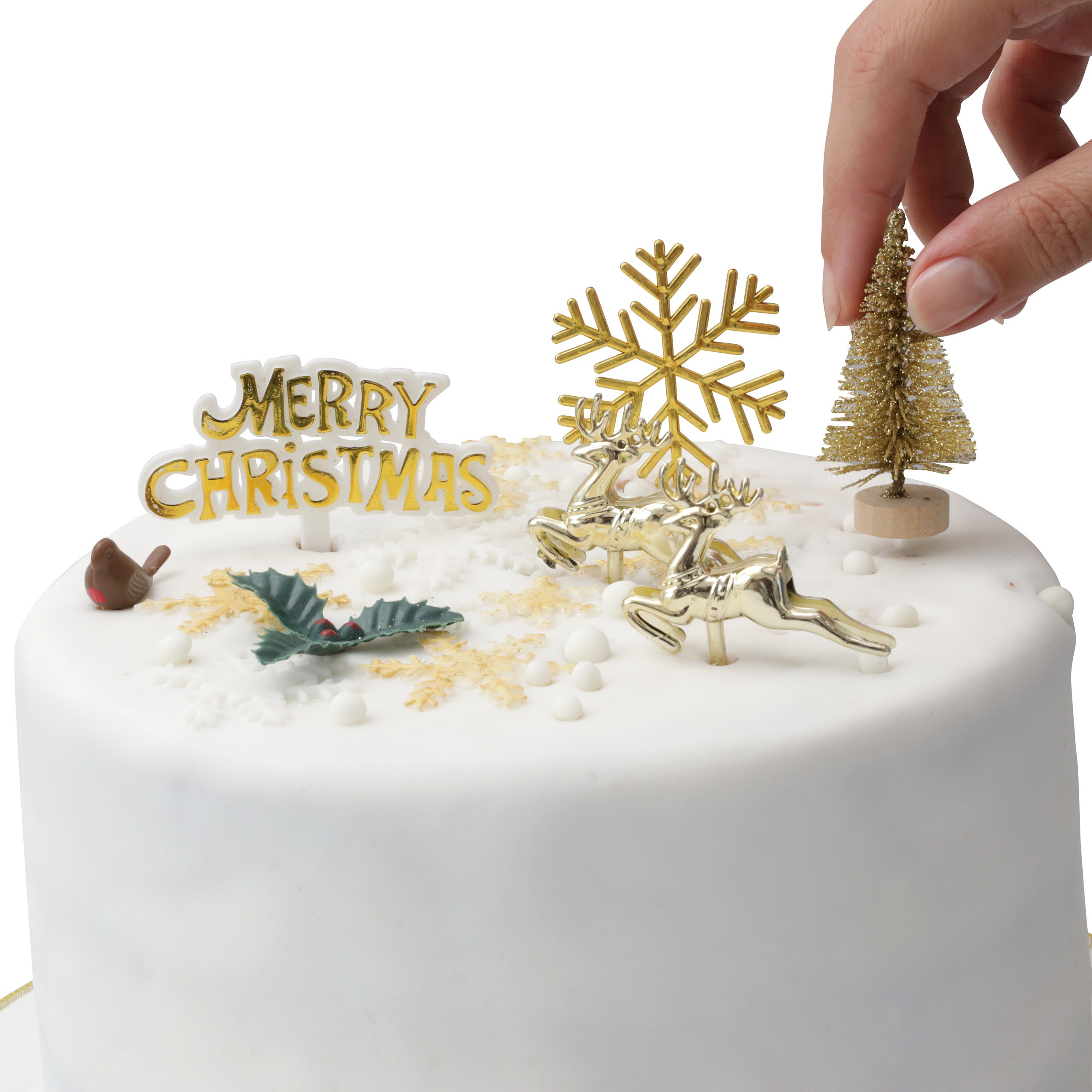 Christmas Cake Topper Gold Set Holly 7 Piece Cake Decorations | Etsy UK