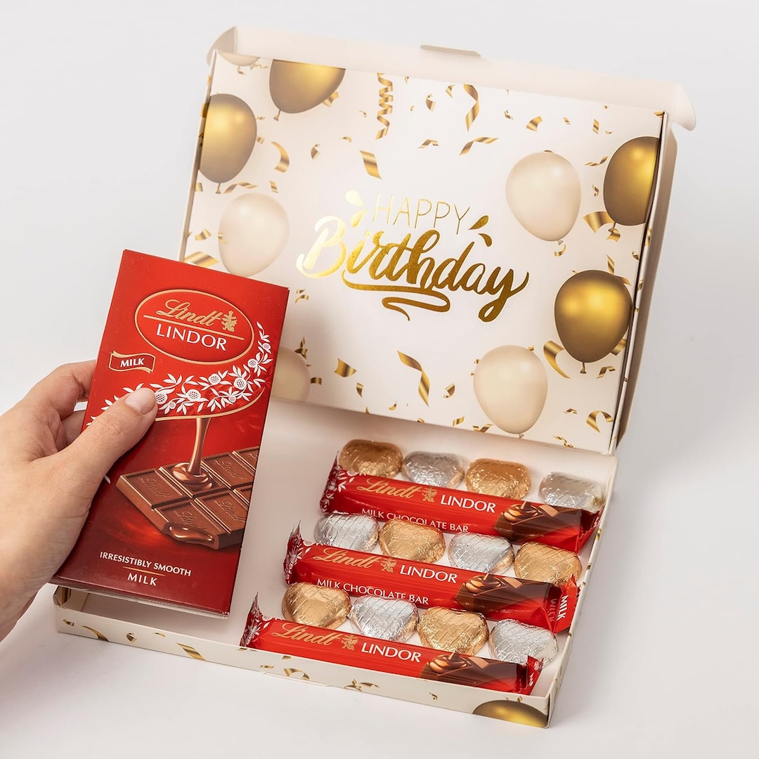 Happy Birthday Lindt Lindor Milk Chocolate Bars & Hearts Gift Box Treat ...