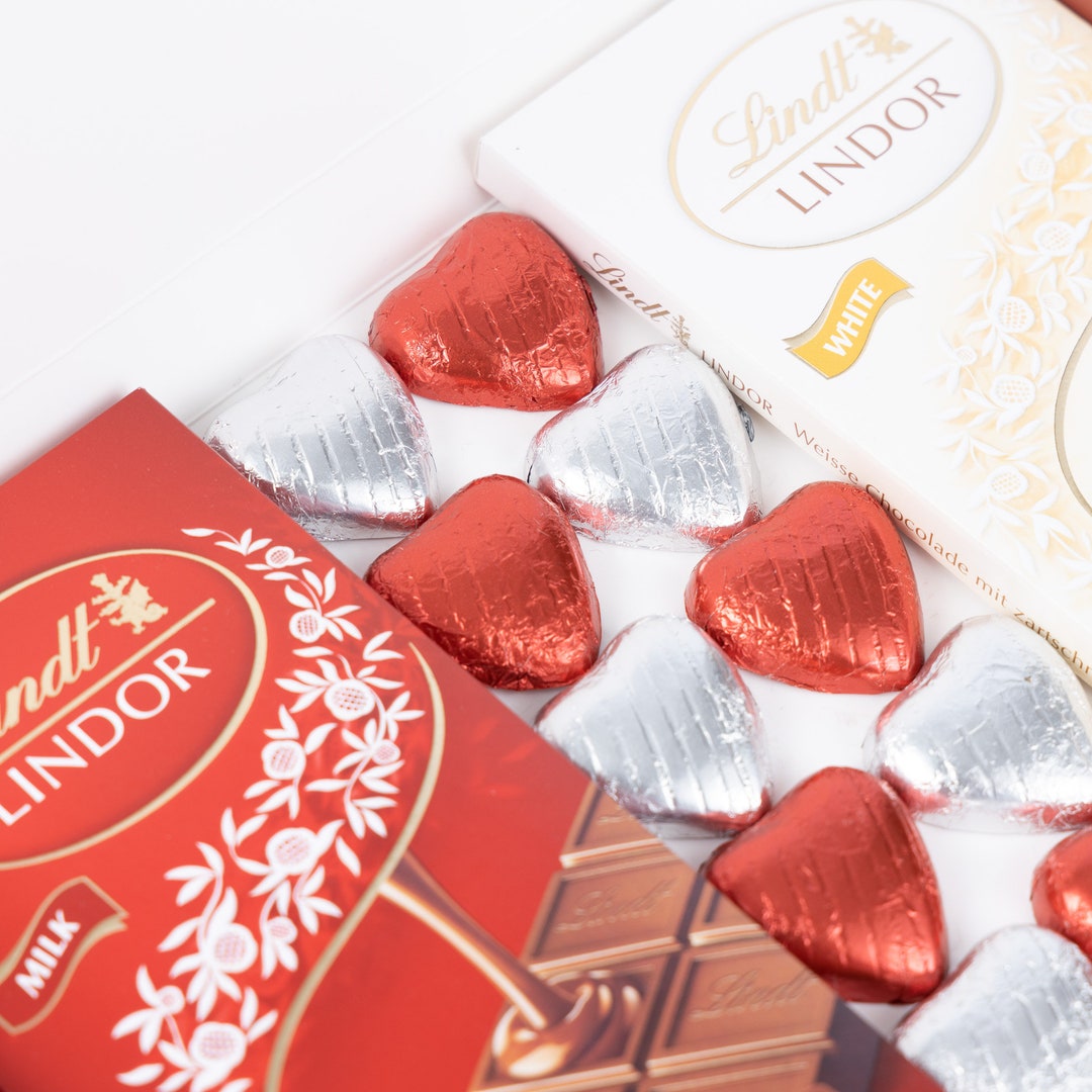 Lindt Lindor Milk White Chocolate Bars Hearts Hamper Gift Box ...
