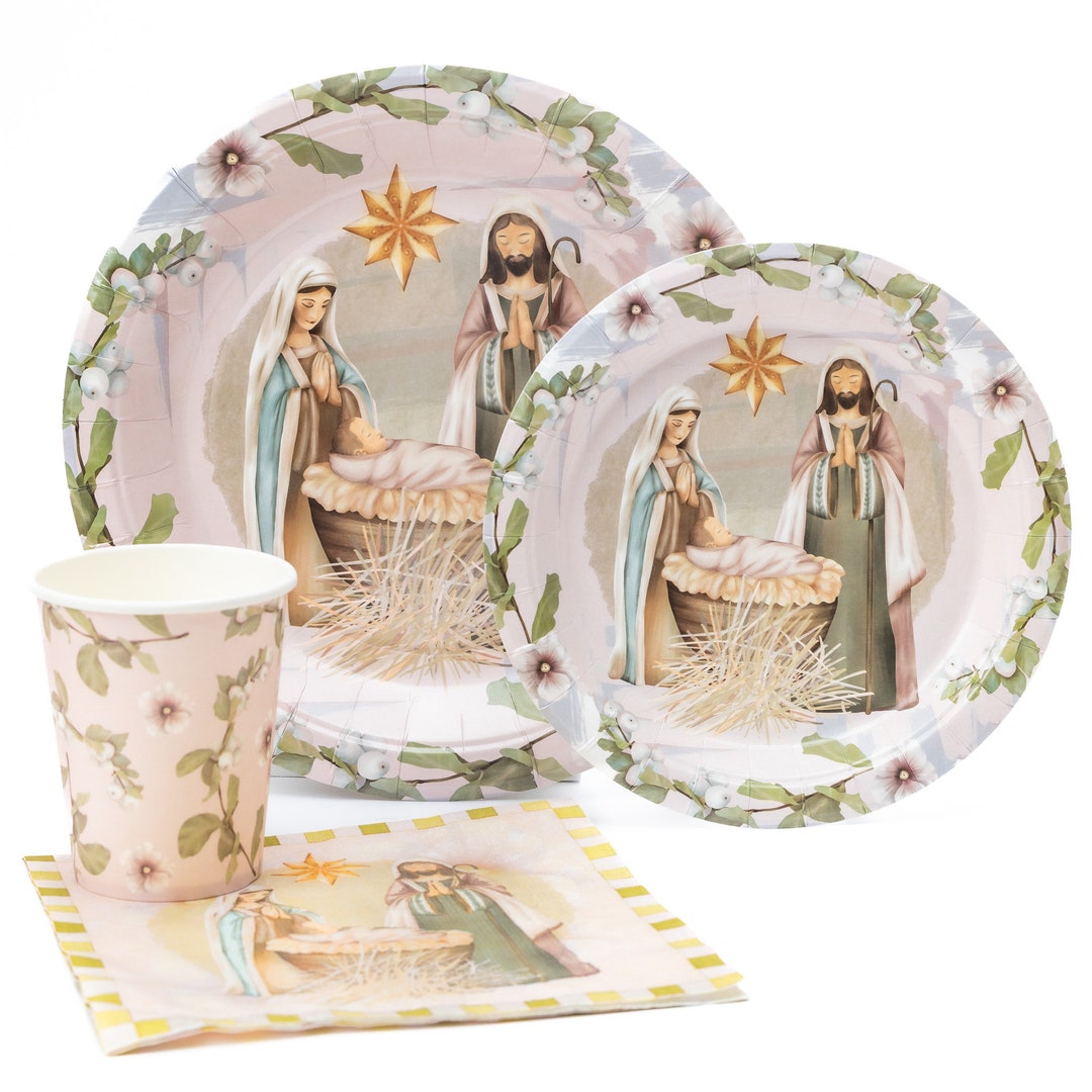 Christmas Religious Nativity Scene Partyware Set Plates Cups Napkins ...