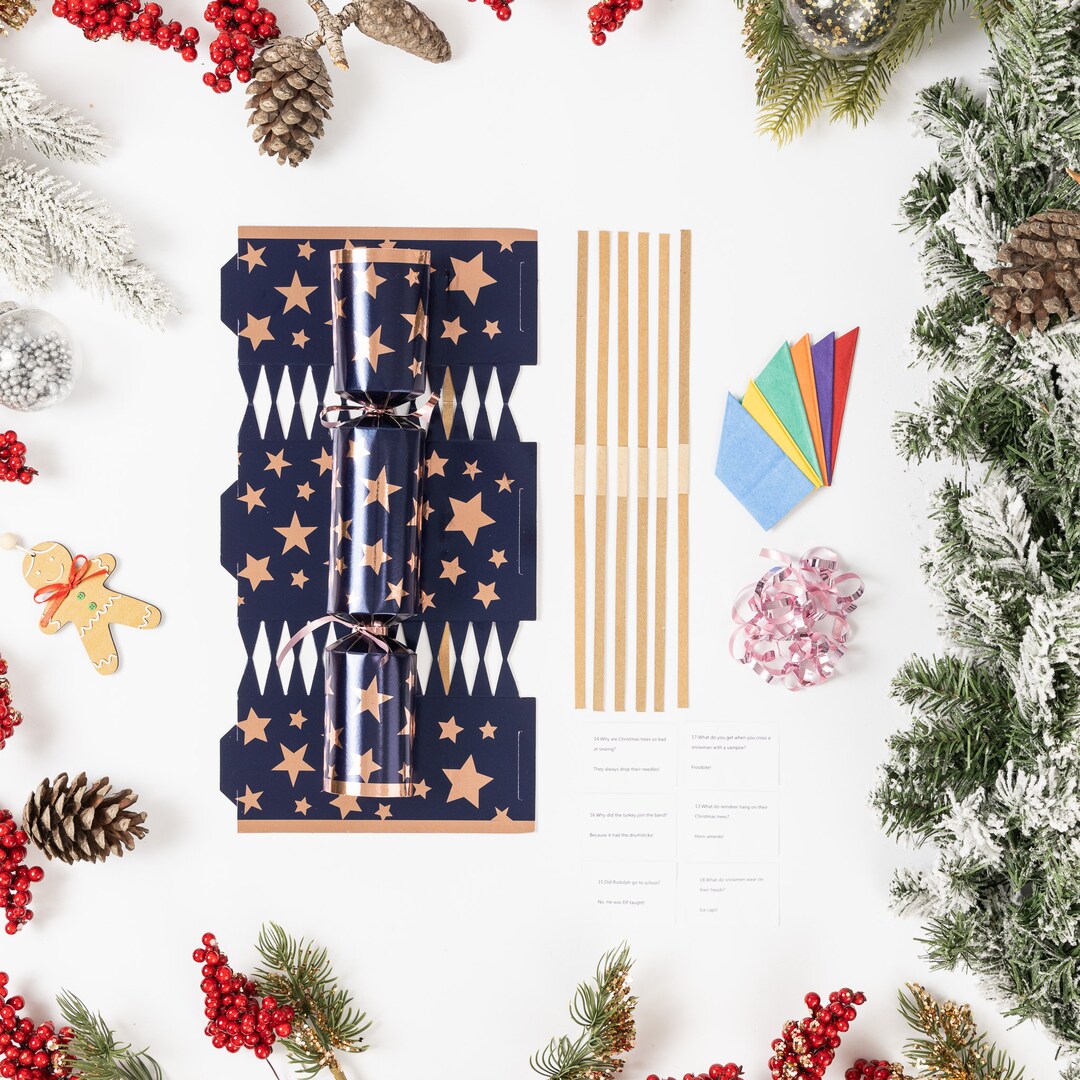 12 Make Your Own Christmas Cracker Kit Crackers Hats Snaps Navy & Rose ...