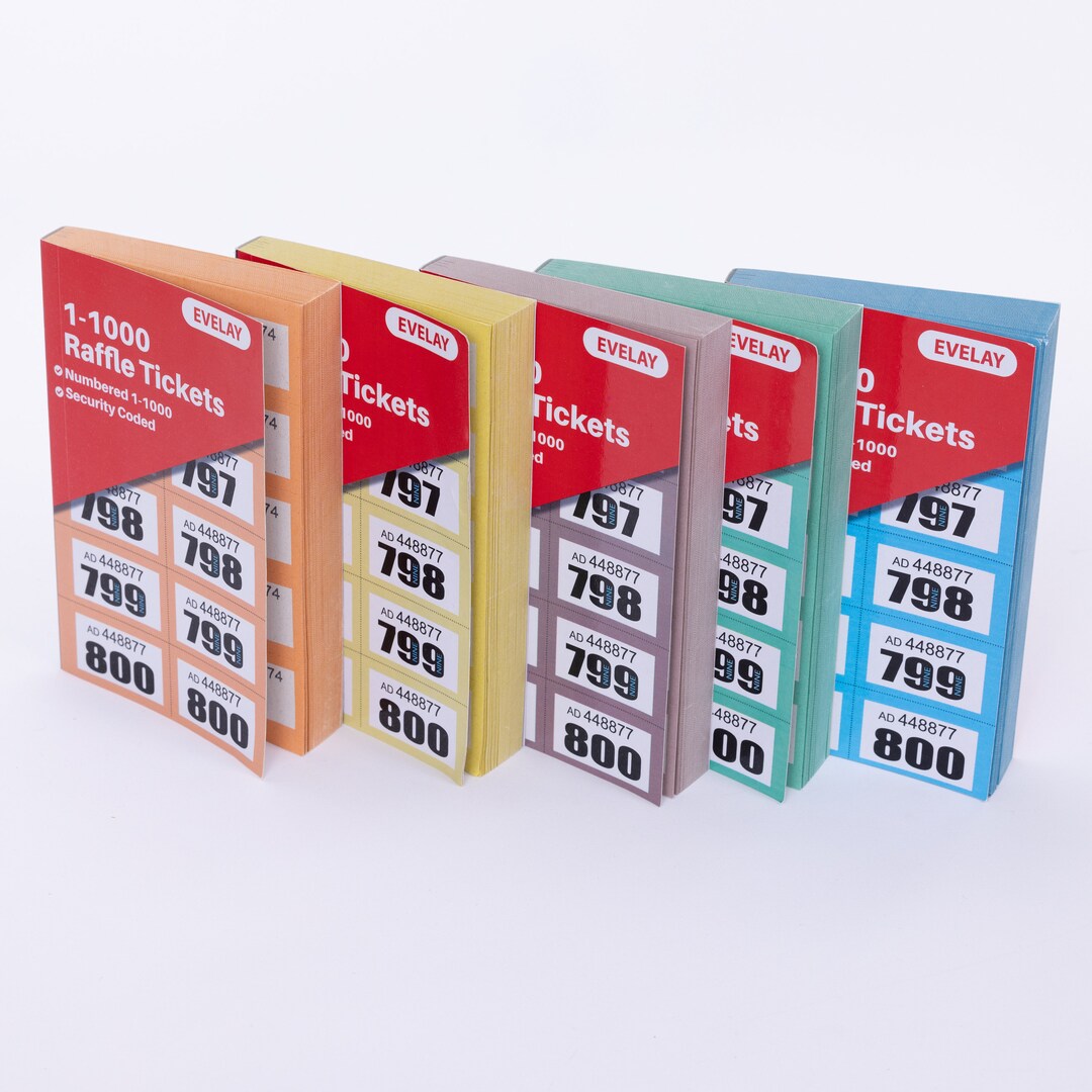 Cloakroom Raffle 1-1000 Tombola Draw Tickets Numbered 6 Colours to ...