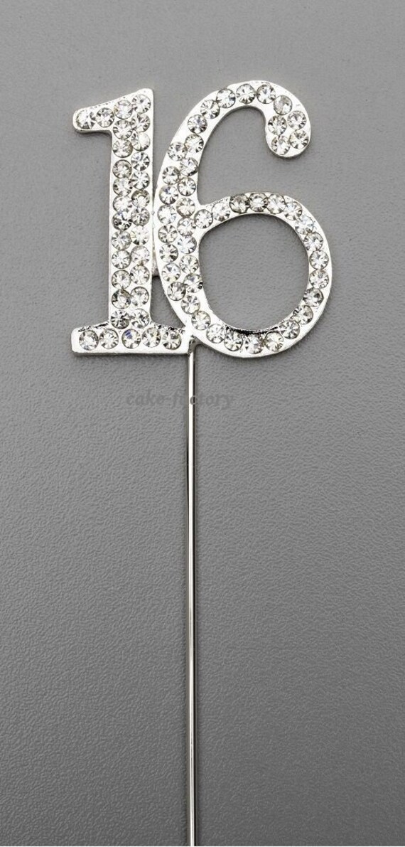 Silver Number 16 Cake Pick Topper Decoration 16th Diamante - Etsy