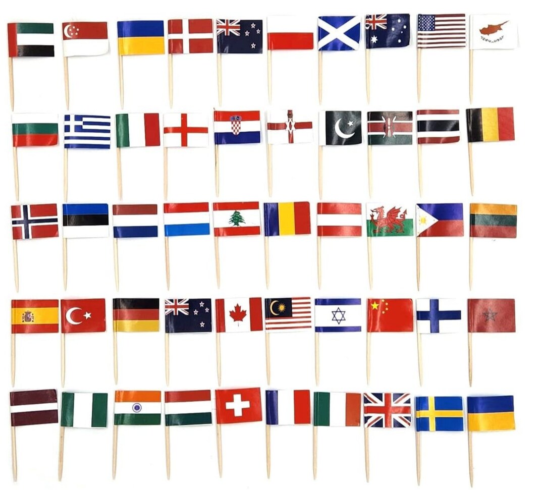 50 X World Flags Cocktail Sticks International and Ethnic Event Mini ...