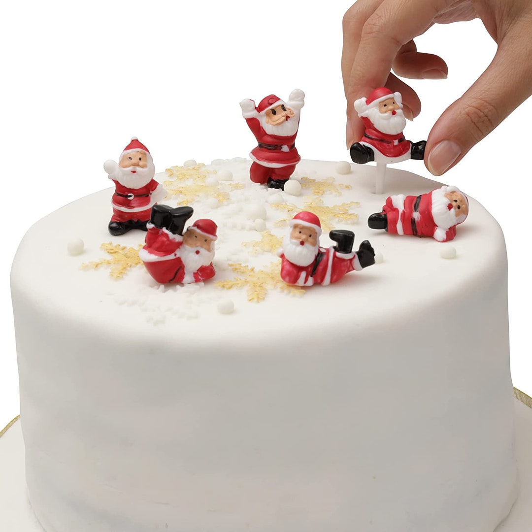 Tumbling Mini Santa Cake Toppers Christmas Party Decorations (6 Pc ...
