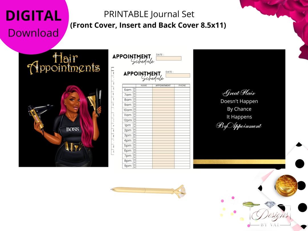 PRINTABLE hair Appointment Journal Cover Set, Notebook Cover, Journal ...