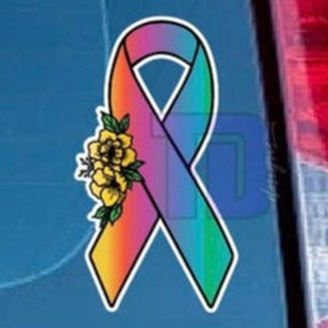 Rainbow Floral Awareness Ribbon Decal Sticker Multicolored ...