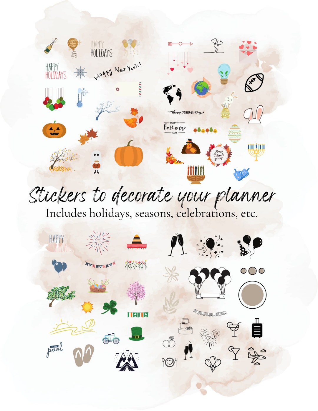 Digital PDF Printable Stickers for Planner Includes Holidays ...