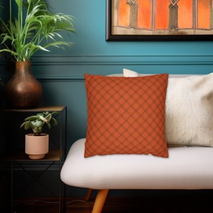 FALL PLAID ORANGE & Brown Criss-cross Pattern Square Throw Pillow Cover ...