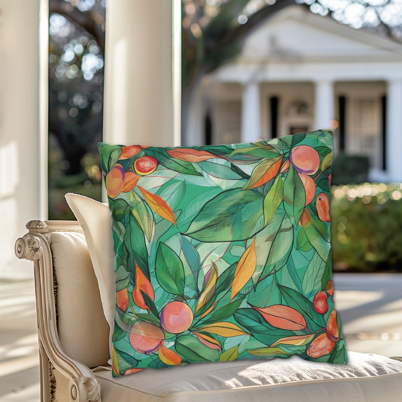 Peach Tree Abstract Stained Glass Style Throw Pillow, Peach Throw ...