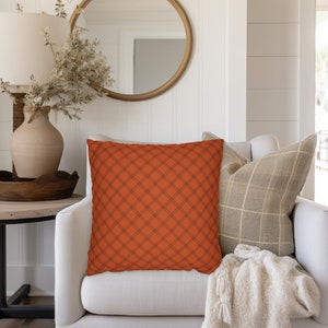 FALL PLAID ORANGE & Brown Criss-cross Pattern Square Throw Pillow Cover ...