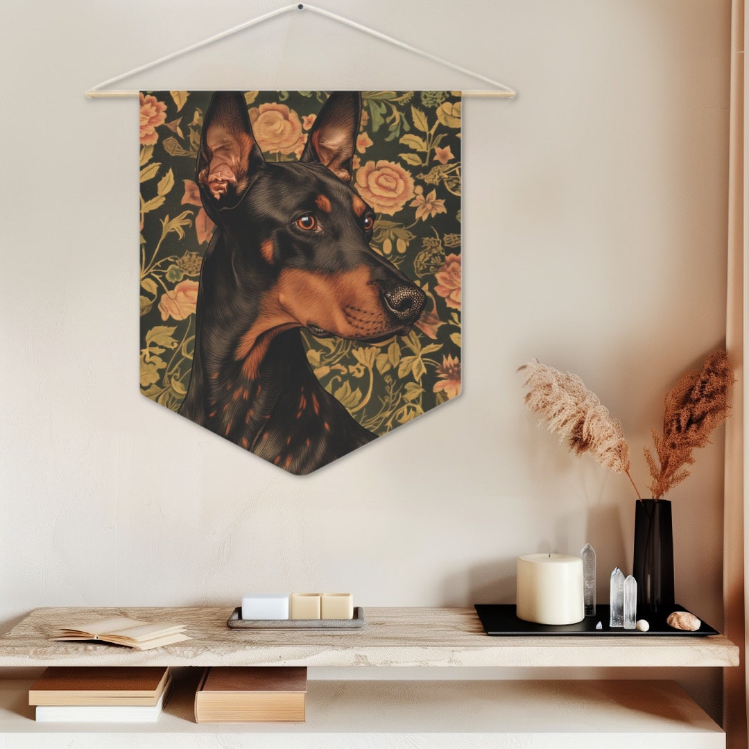 Doberman Pinscher Floral Pennant Flag Wall Hanging, Doberman Dog Wall ...