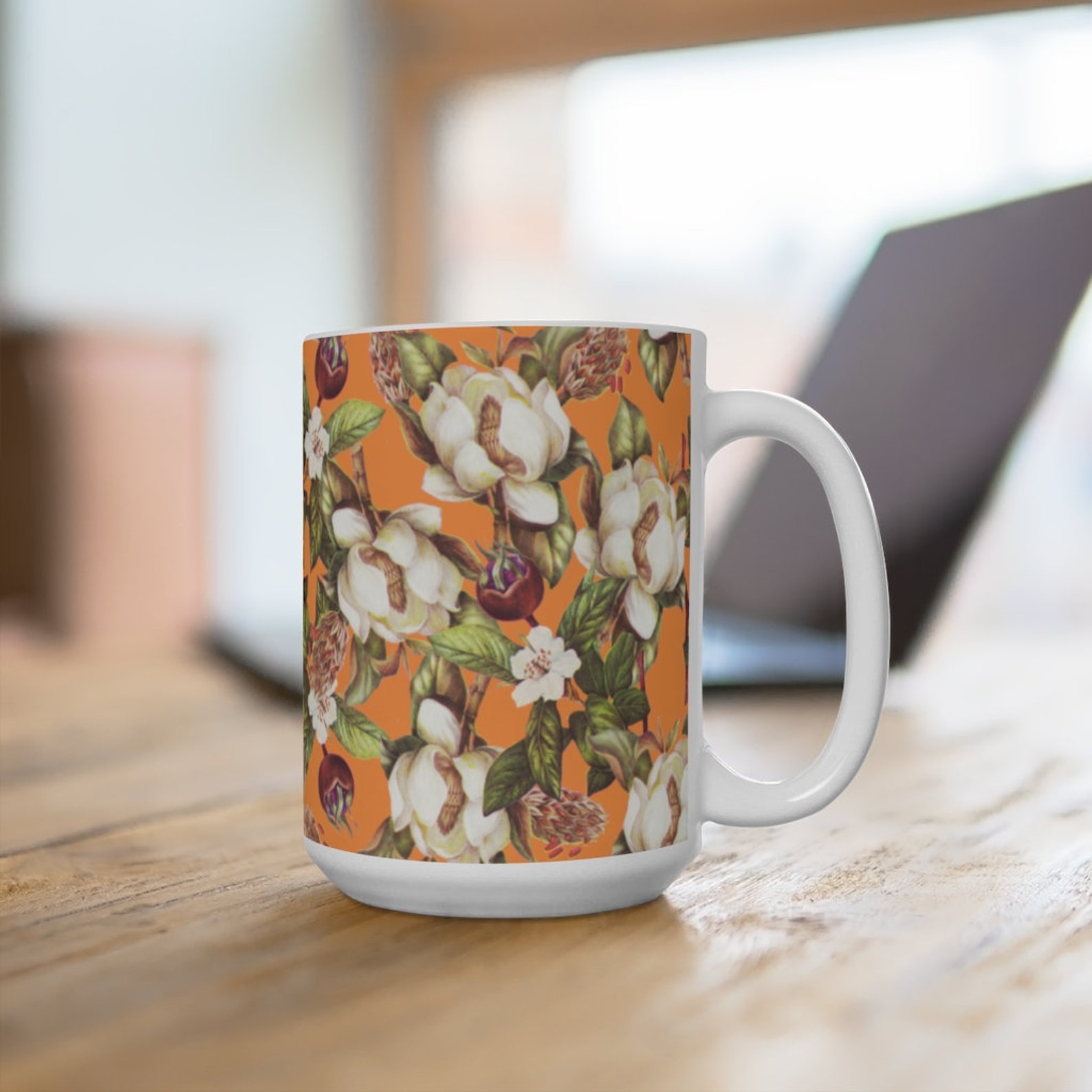 FALL FLORAL MUG Orange Background Pretty Floral Mug | Etsy