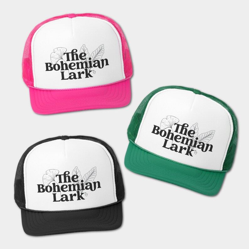 The Bohemian Lark Logo Trucker Hat, Mesh Snapback Cap - Etsy