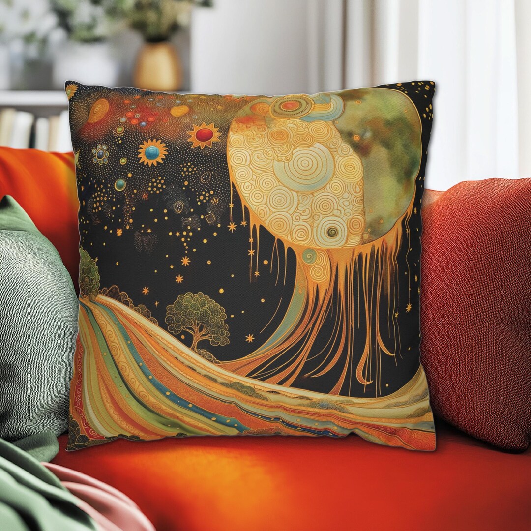 Boho Cosmic Moon Rainbow Road Stars Mystical Throw Pillow, Black Boho ...