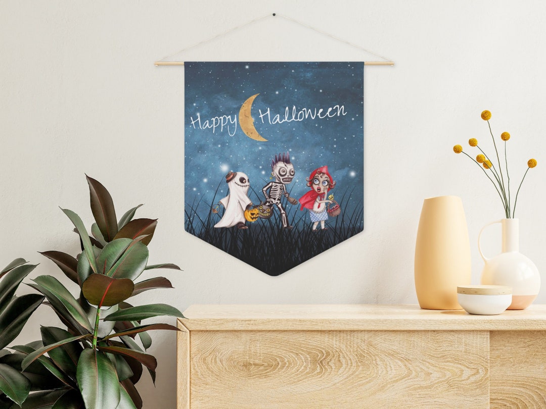 Halloween Pennant Flag Trick or Treat Starry Night With Wooden Dowel ...