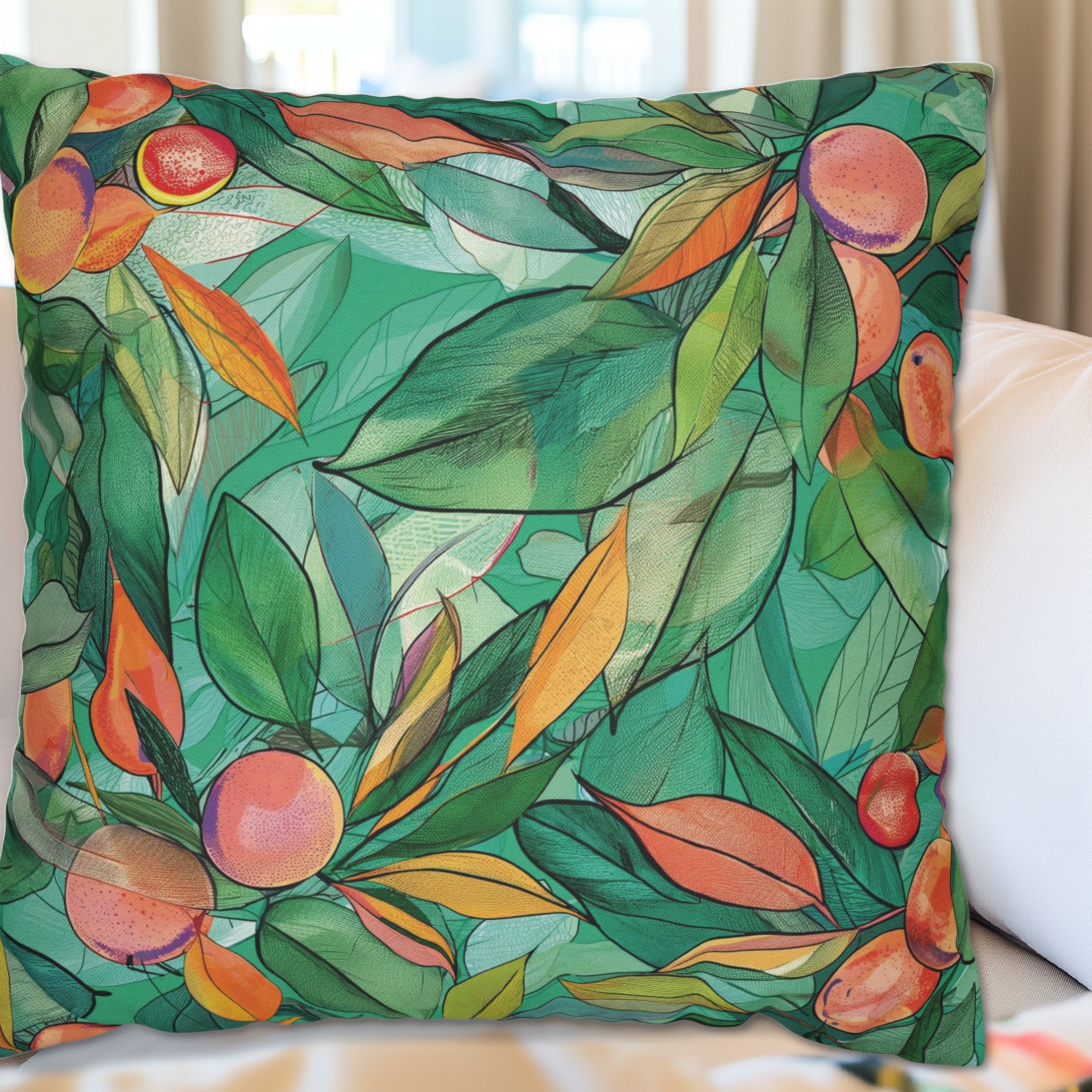 Peach Tree Abstract Stained Glass Style Throw Pillow, Peach Throw ...