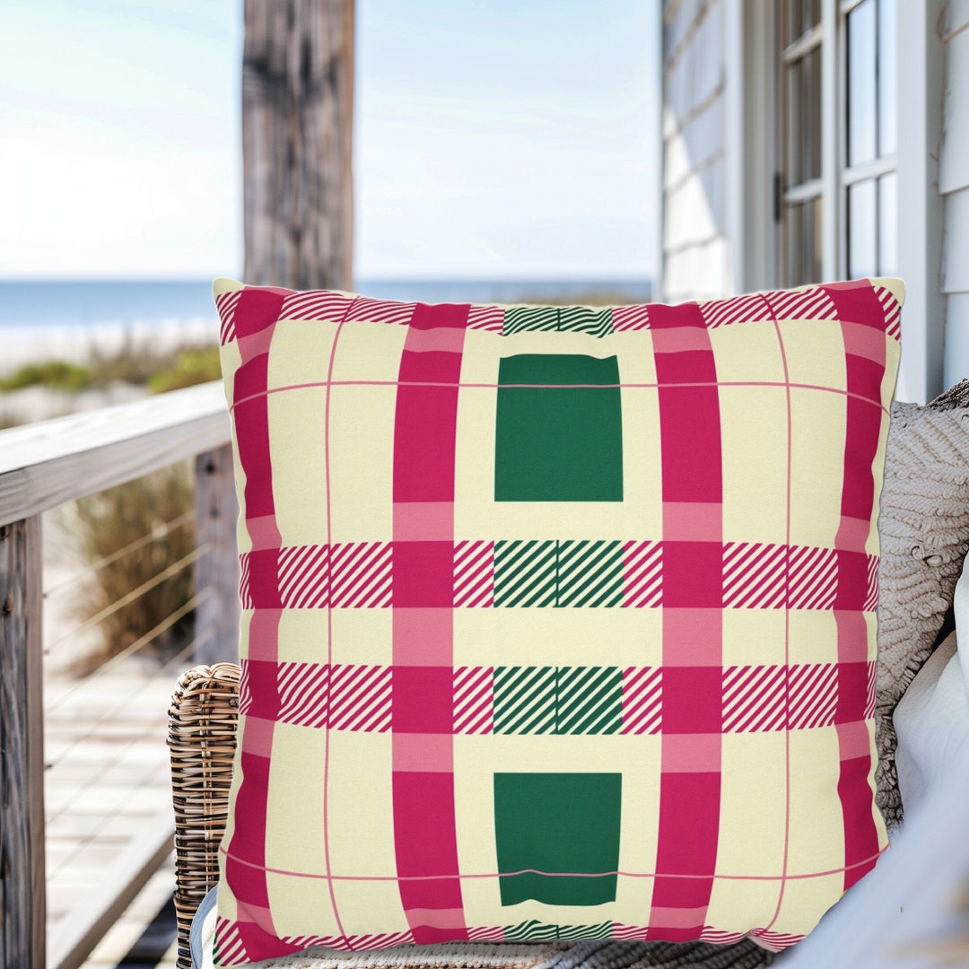 HOT PINK & GREEN Plaid Bright Throw Pillow, Summer Plaid Decor, Bright ...