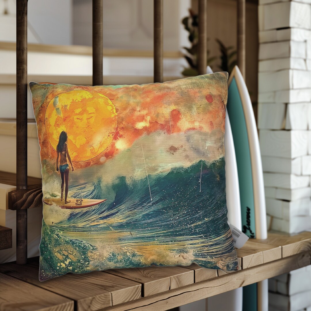SURFER GIRL BOHO Throw Pillow, Waterproof Outdoor Pillow, Throw Pillow ...
