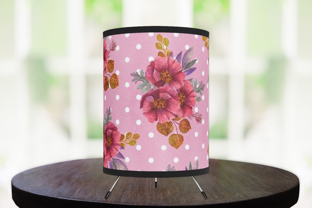 Pink Floral Lamp, Polka Dot Lamp, Pink and White, Pretty Lamps, Floral ...