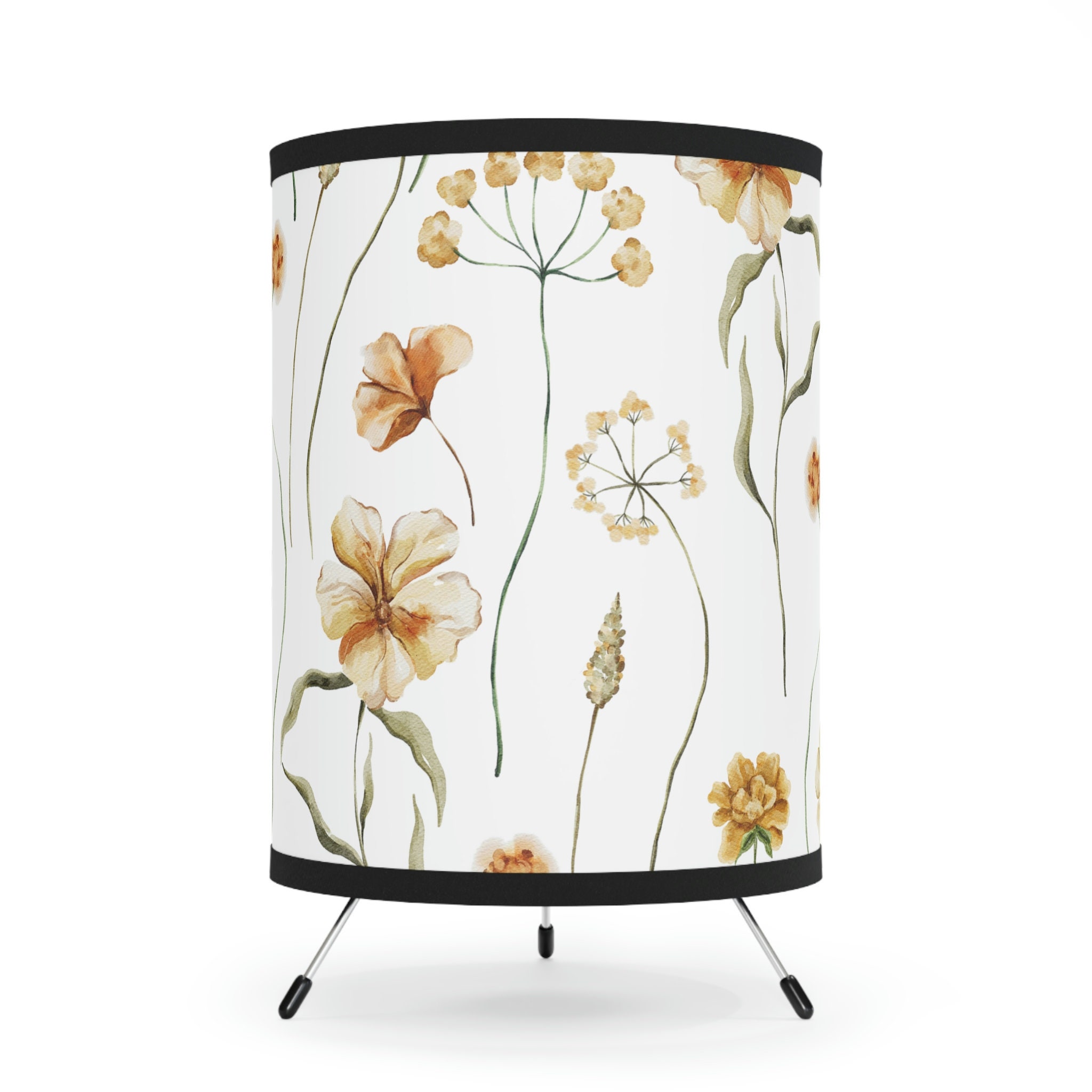 PRETTY BOTANICAL PATTERN Tripod Desk Lamp With Earth Tone & - Etsy