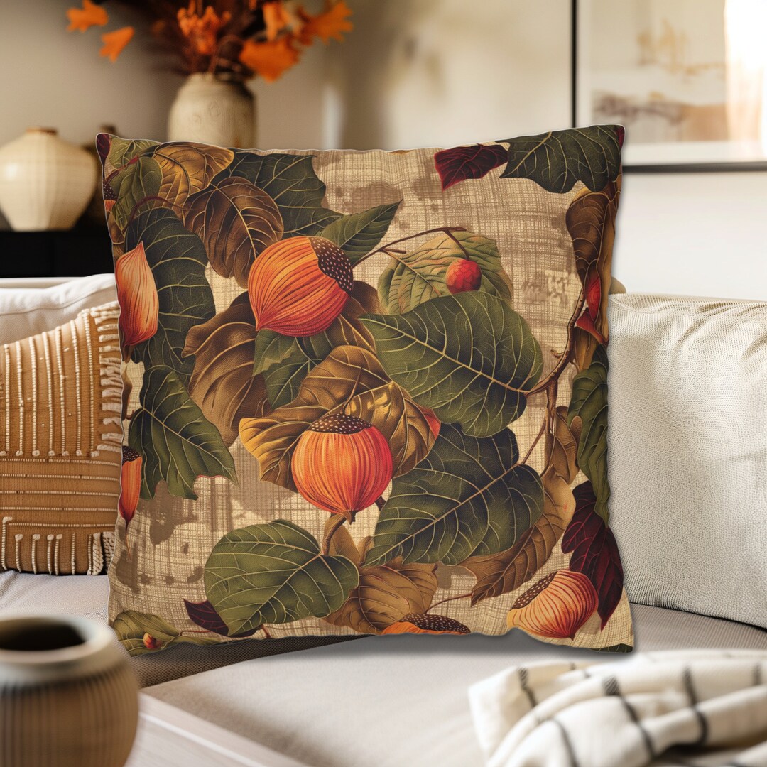 Fall Pillow Autumn Leaves Acorns 3D Style Design, Fall Home Décor ...