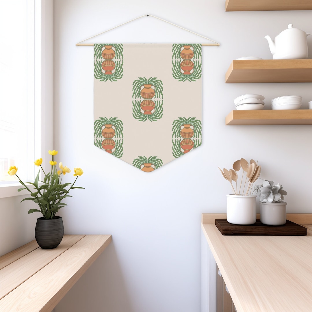 Potted Plant Pattern Boho Pennant Flag - Ready to Hang, House Plant ...