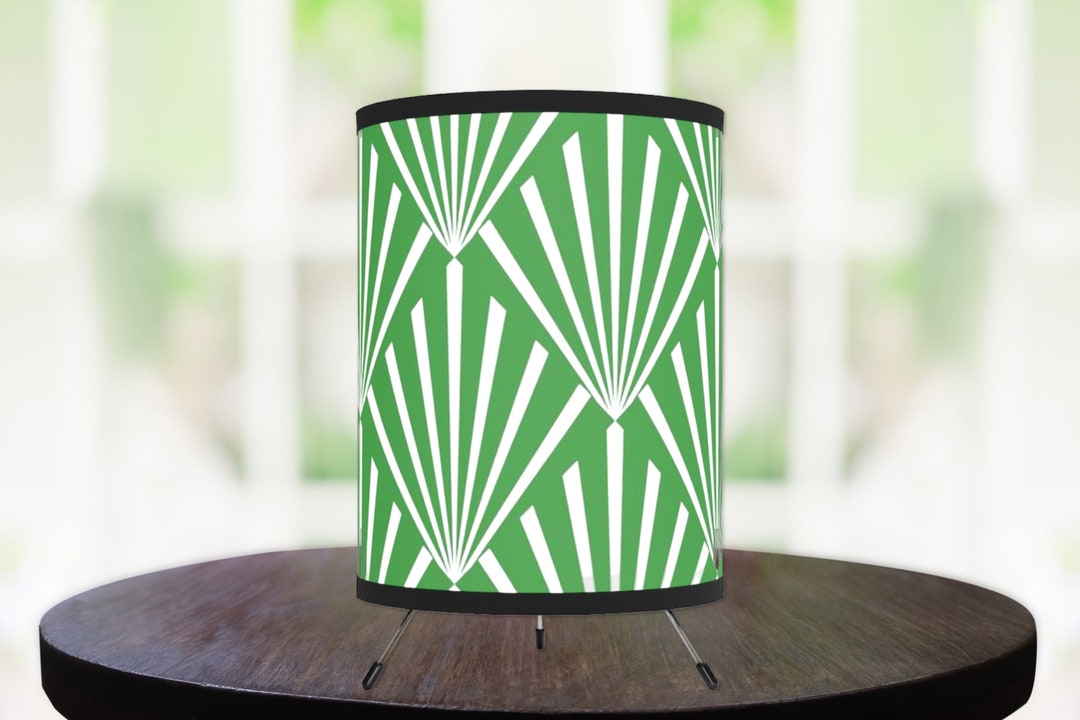 Green White Lamp, Art Deco Print Lamp, Green Decor, Abstract Lamp ...