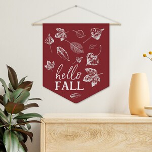 Hello Fall Pennant Flag in Maroon Orange or Forest Green With Wooden ...