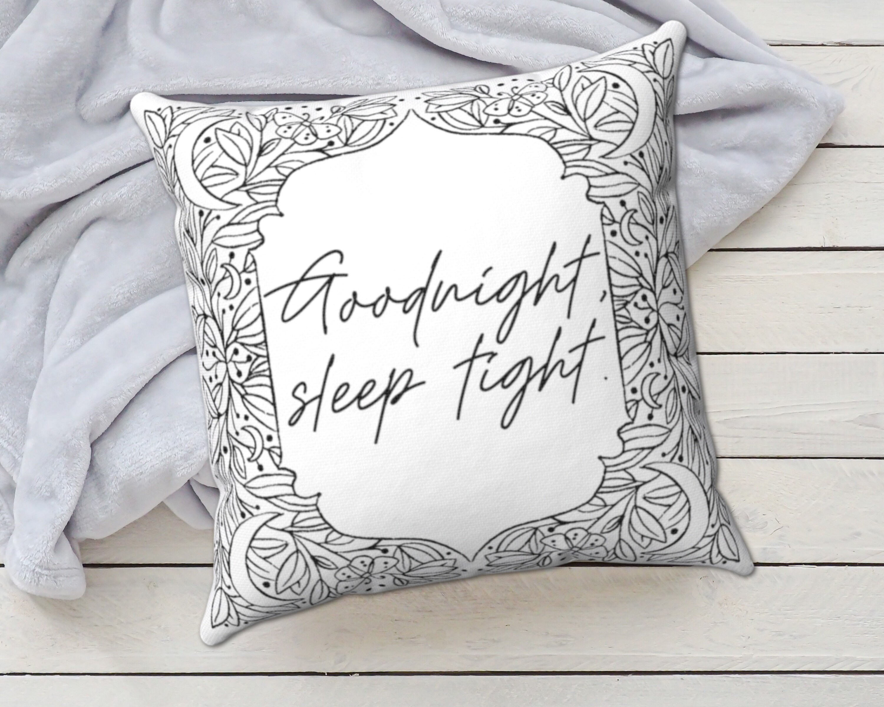 Goodnight Sleep Tight Pillow Cover, Botanical Pillow Cover, Black White ...