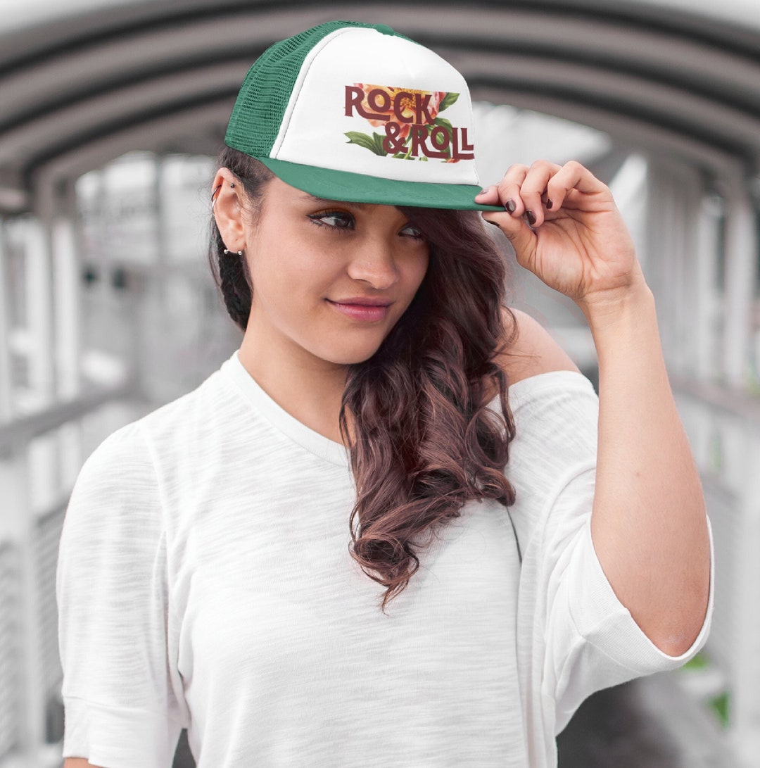 Rock & Roll Trucker Hat Snapback Available in 3 Colors - Green, Pink and Black, Rock Band Hats ...