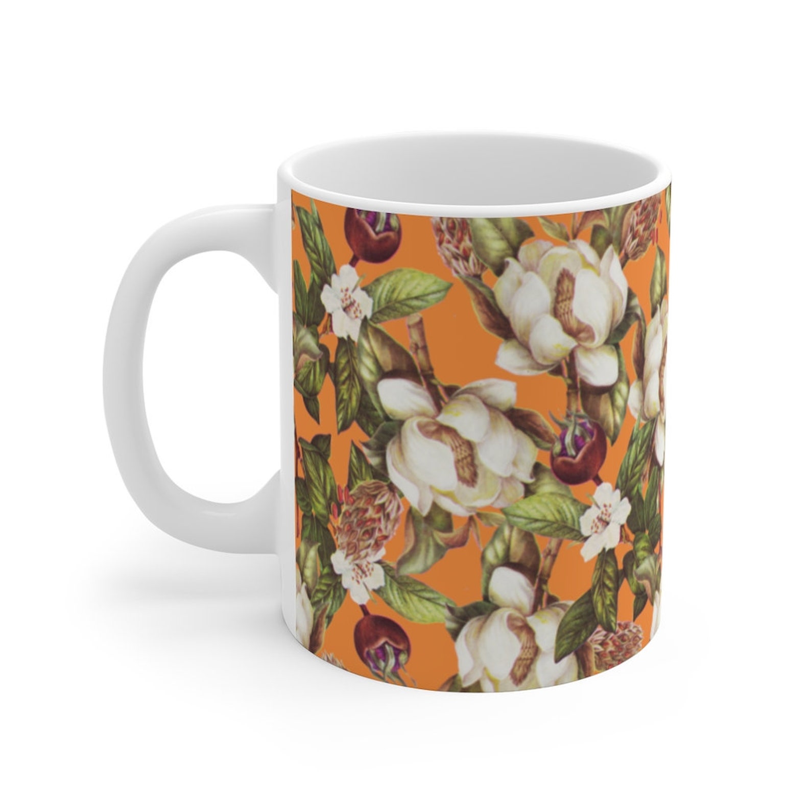 FALL FLORAL MUG Orange Background Pretty Floral Mug | Etsy