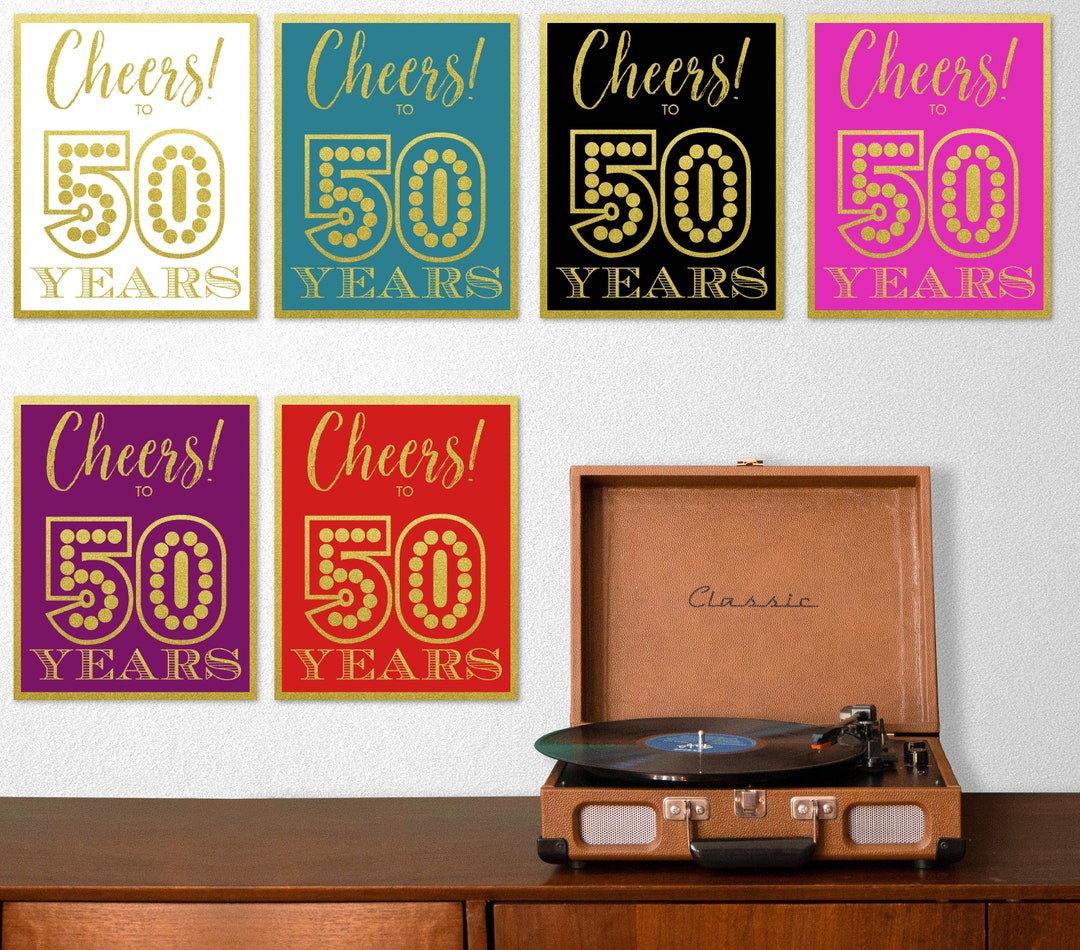 50TH BIRTHDAY SIGNS, Anniversary Signs, 6 Colors, Cheers 50 Years ...