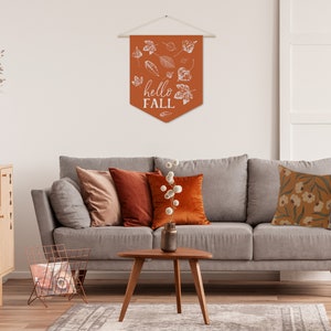 Hello Fall Pennant Flag in Maroon Orange or Forest Green With Wooden ...