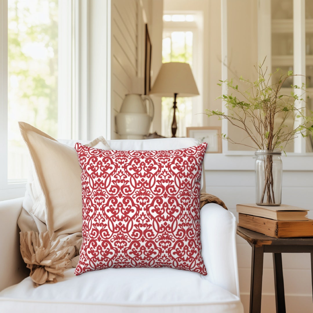 Red White Baroque Pattern Pillow Cover in 4 Sizes, Red & White Room ...