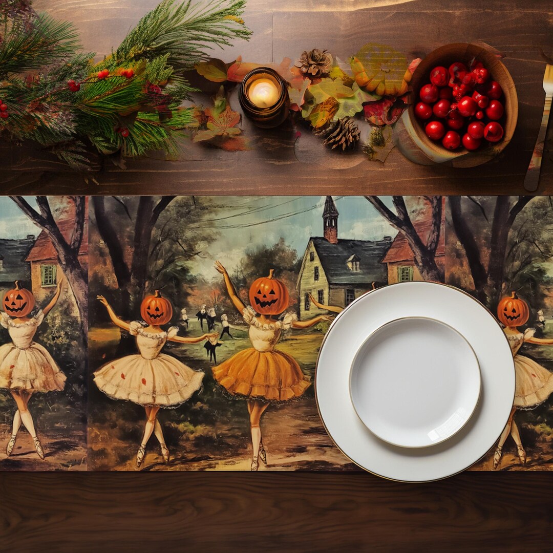 Pumpkin Ballerina Halloween Table Runner – Vintage Style Kitsch Decor ...