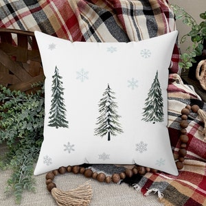 WINTER PINE TREE & Snowflake Square Throw Pillow Covers, Winter Throw ...