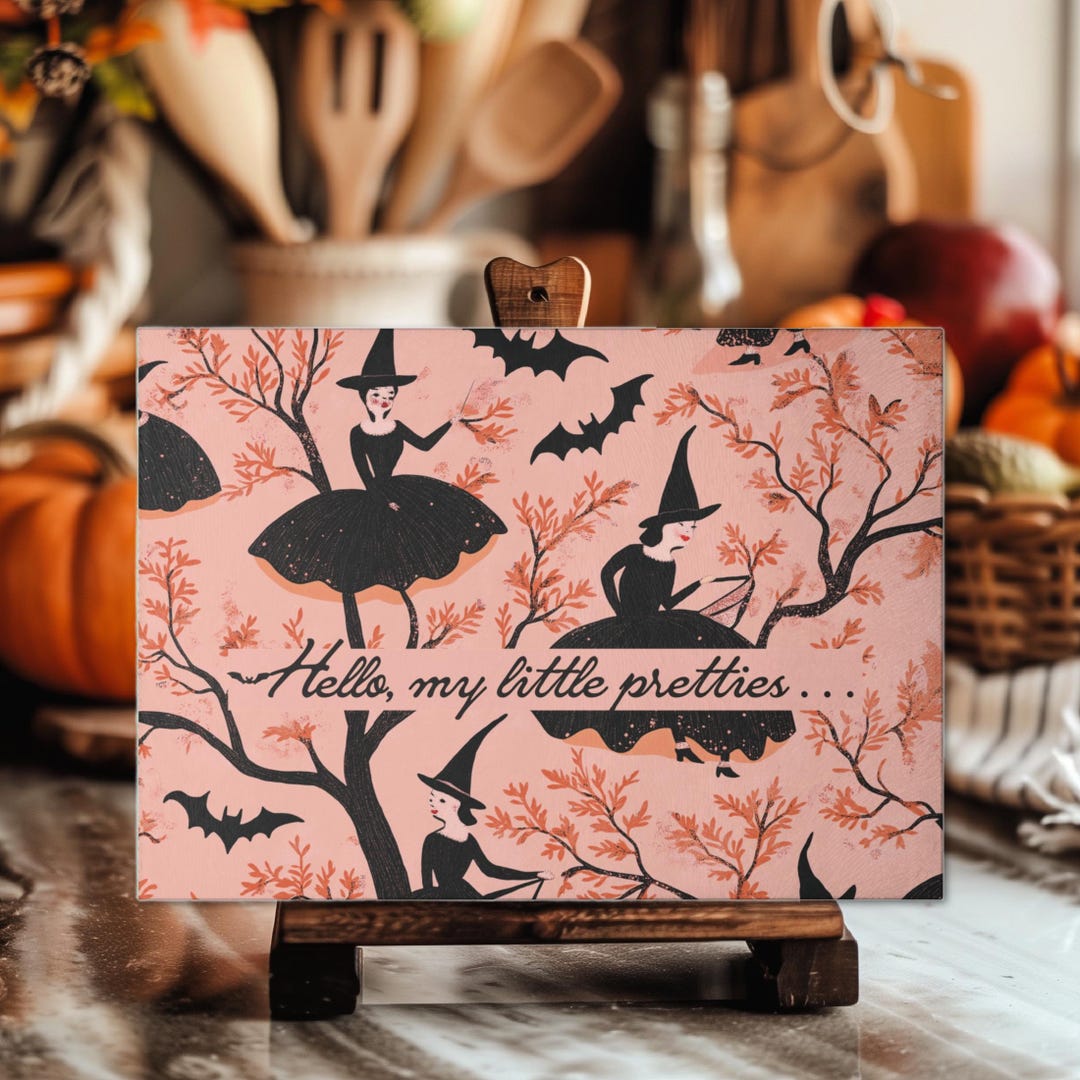 Pink Halloween Witches Cutting Serving Kitchen Board 'hello My Little ...