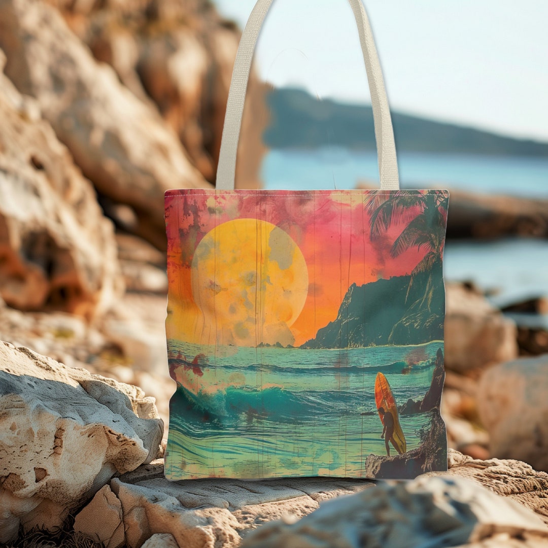 SURFER TOTE BAG Pink Sunset Vintage Distressed Beachy in 3 Sizes & 3 ...