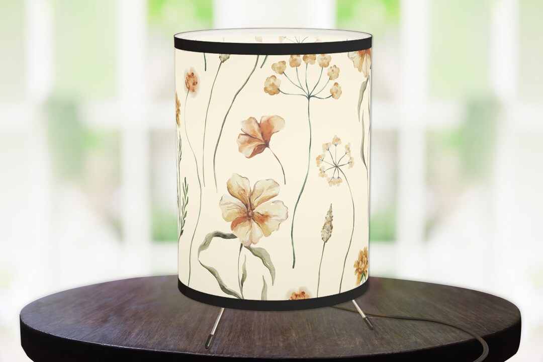 Pretty Botanical Pattern Tripod Desk Lamp With Earth Tone & Green ...