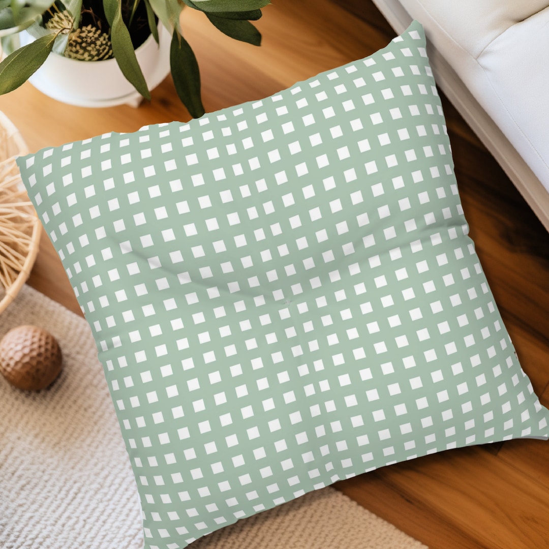 Sage Green Gingham Plaid 30x30" Floor Pillow in Round or Square, Large ...