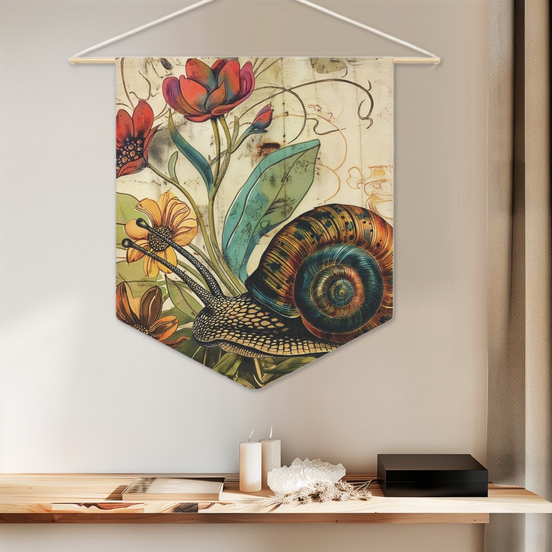 Snail Wall Hanging Art Nouveau Floral Pennant Flag, Snail Wall Art ...