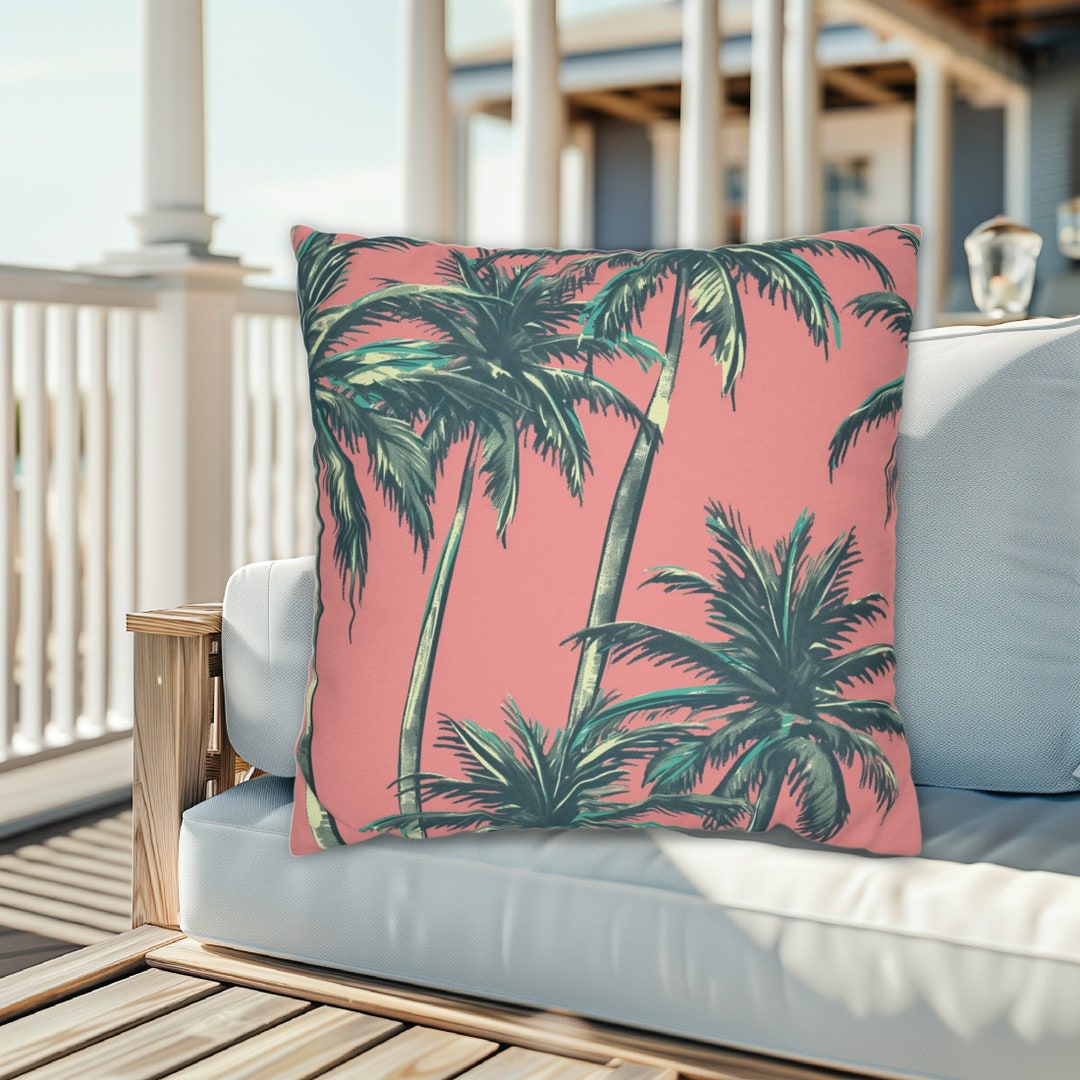 Pink Palm Trees Throw Pillow, Summer Pillows, Pink Summer Outdoor ...