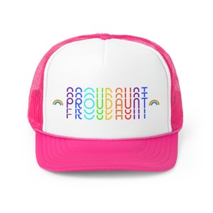 Proud Aunt LGBTQ Ally Rainbow Trucker Hat in Green Pink or Black, Pride Outfit, Matching Pride ...