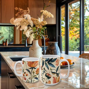 Autumn Fall Mug Floral Botanical Leaves Branches in 2 Sizes, Mug Sets ...